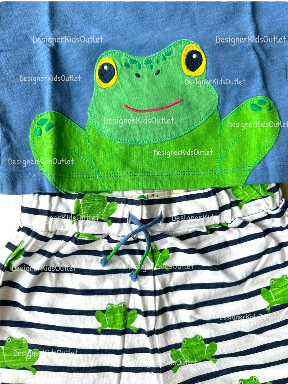 Baby Boy Play Set Frog Appliqué | Sky Blue Striped Outfit | Mini Boden ...